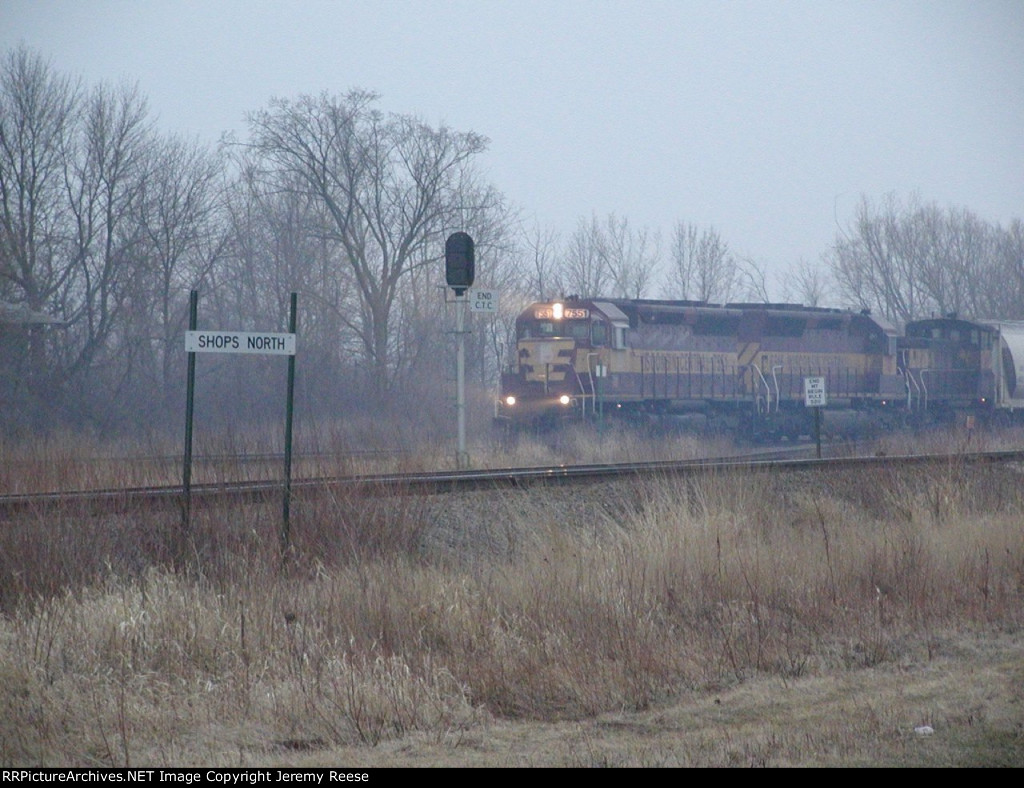 WC 7551 at the Shops North sign